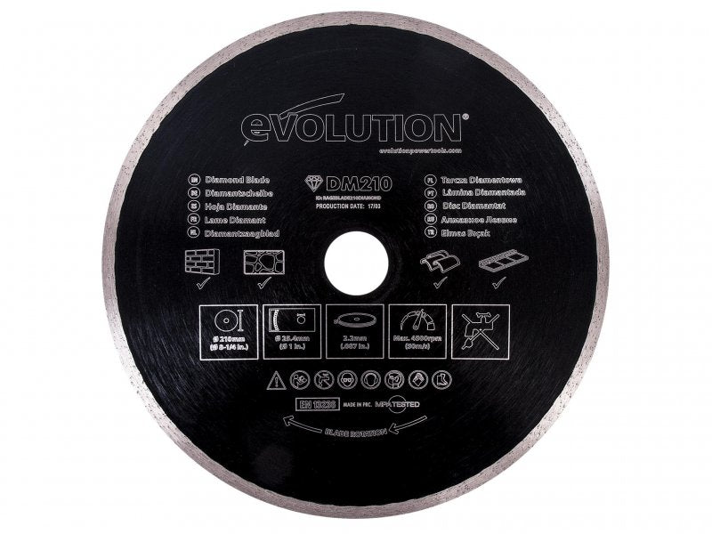 Evolution Diamond Blade, Continuous Rim 210 x 25.4mm